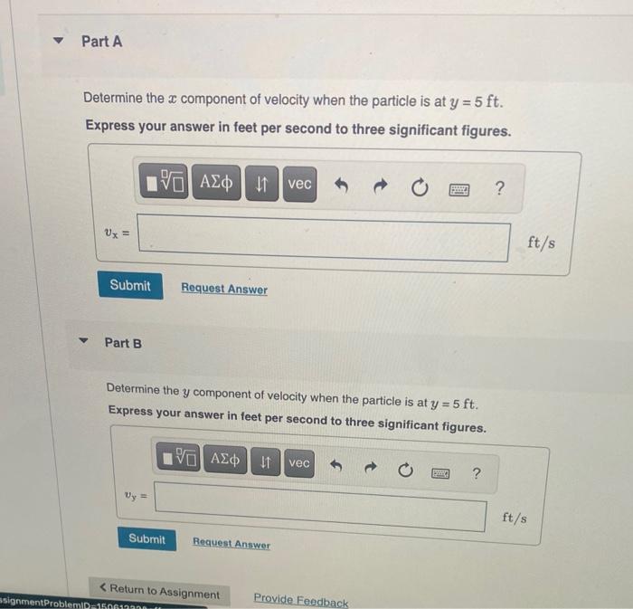 Solved Determine the x component of velocity when the | Chegg.com