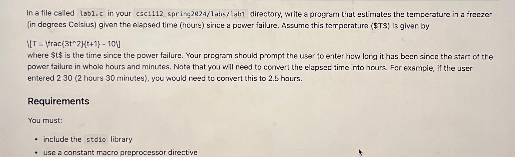 Solved In a file called lab1.c in your | Chegg.com