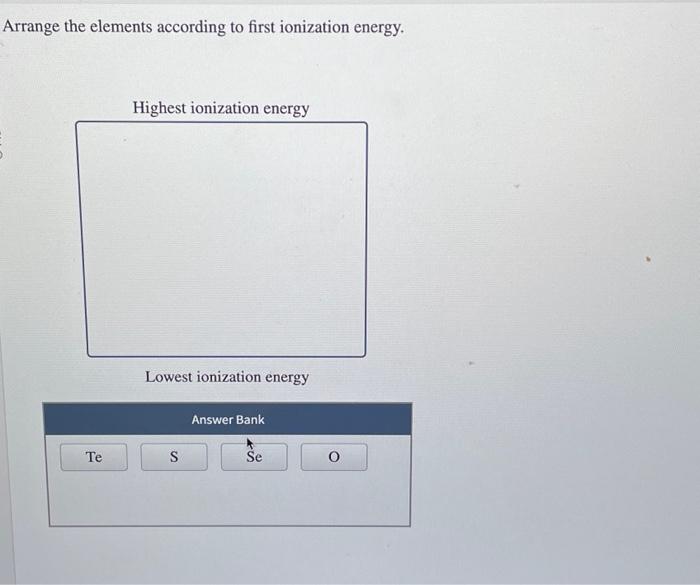 Solved Arrange the elements according to first ionization | Chegg.com