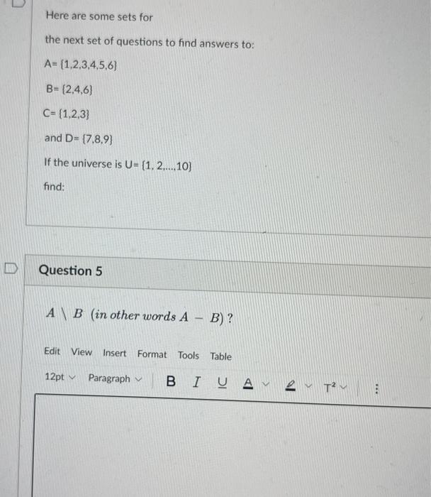 Solved Here are some sets for the next set of questions to | Chegg.com