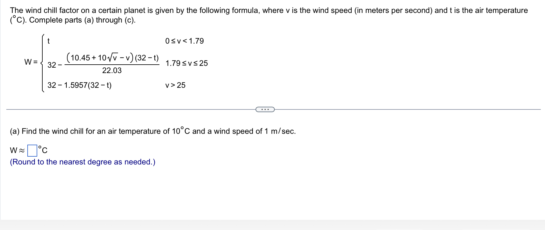 Solved The wind chill factor on a certain planet is given by | Chegg.com