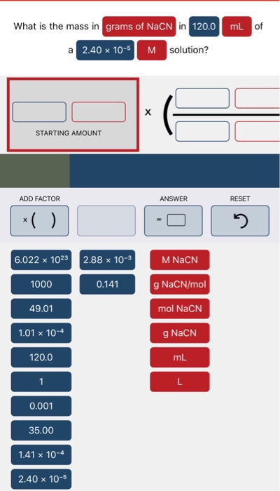 Solved What is the mass in grams of NaCN in 120.0 mL of a | Chegg.com