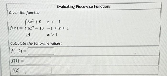 Solved Given the function f(x)=⎩⎨⎧3x2+96x2+104x 1 | Chegg.com