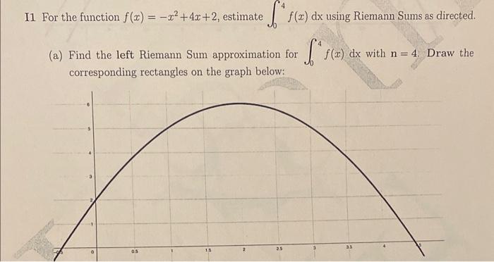 Solved 11 For the function f(x)=−x2+4x+2, estimate ∫04f(x)dx | Chegg.com