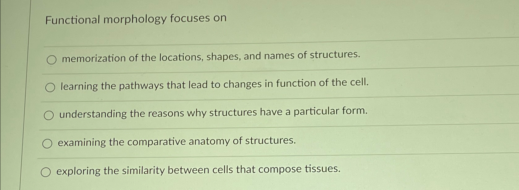 Solved Functional morphology focuses onmemorization of the | Chegg.com