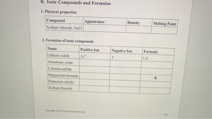 Solved: B. Ionic Compounds And Formulas 1. Physical Proper... | Chegg.com