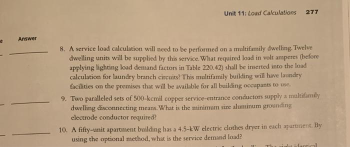Solved Unit 11: Load Calculations 277 Answer e 8. A service | Chegg.com