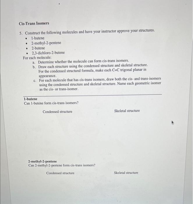 Solved CONSTITUTIONAL AND GEOMETRIC ISOMERS WORKSHEET Name | Chegg.com