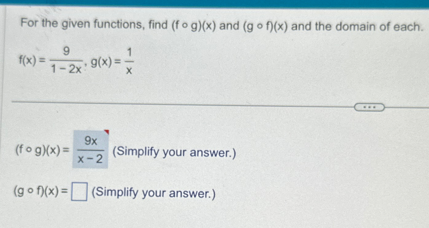 Solved For the given functions, find (f@g)(x) ﻿and (g@f)(x) | Chegg.com