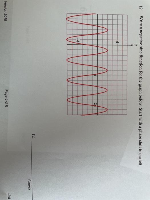 Solved 12. Write a negative sine function for the graph | Chegg.com