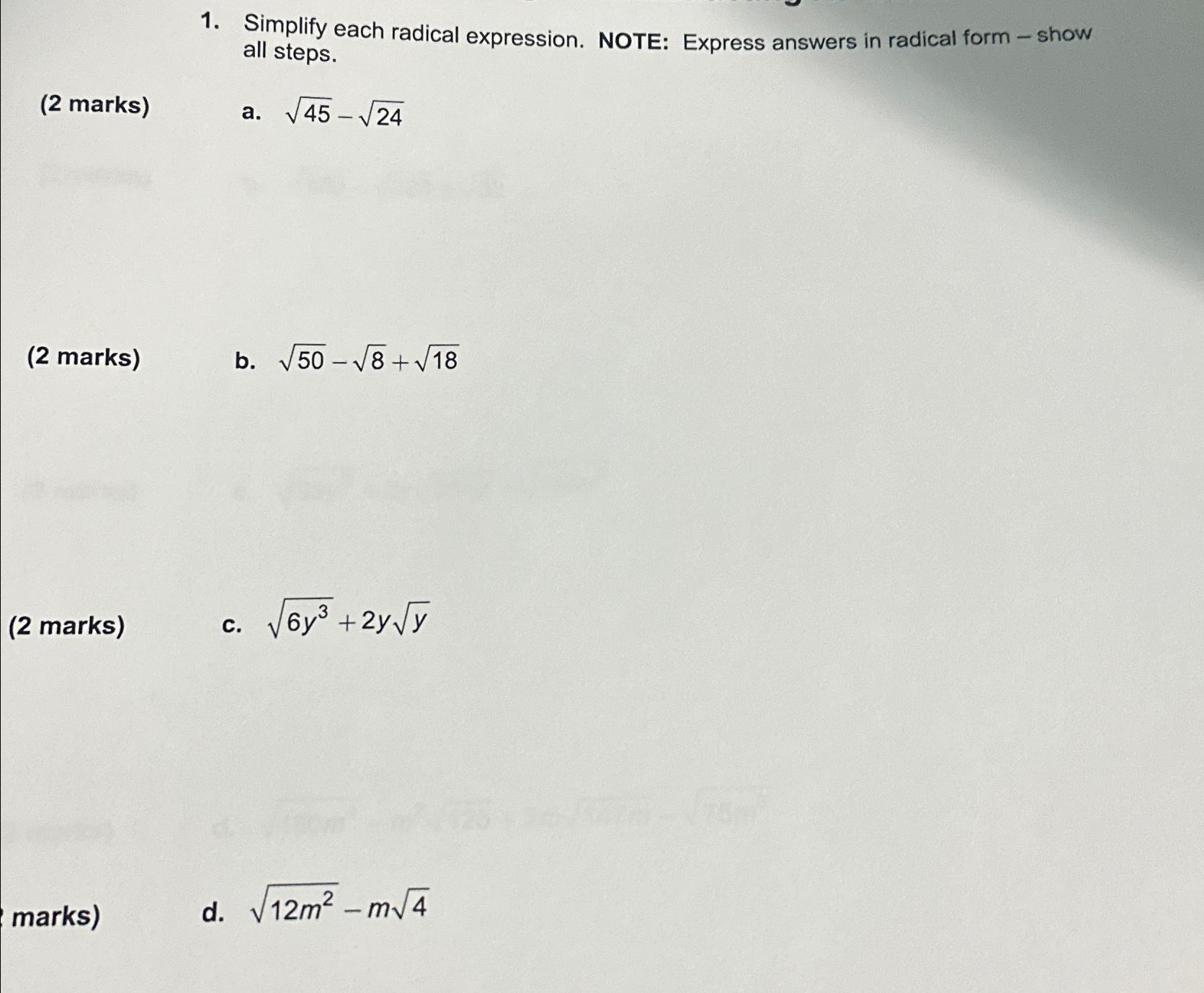 Solved Simplify each radical expression. NOTE: Express | Chegg.com