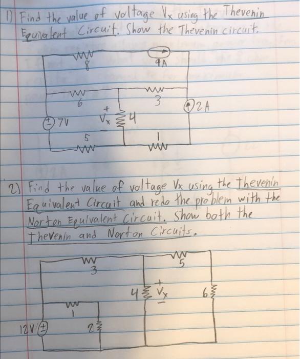 Solved 1) Find the value of voltage Vx using the Thevenin | Chegg.com