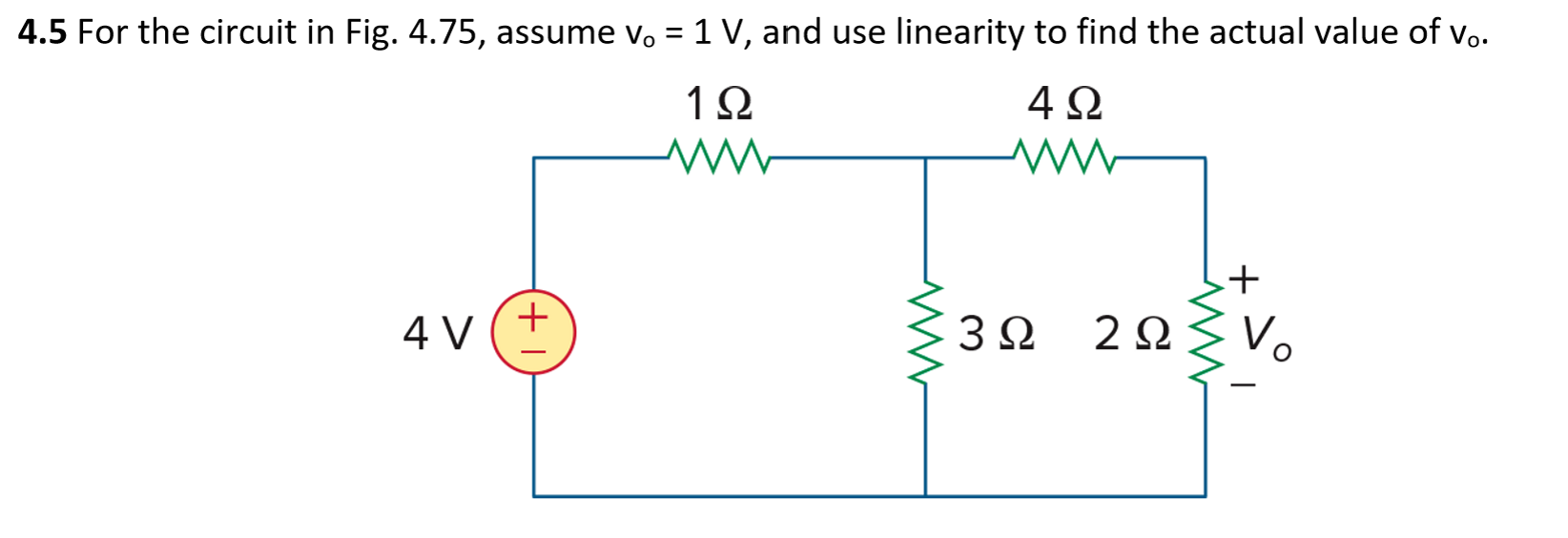 Solved 4.5 ﻿For the circuit in Fig. 4.75, ﻿assume v0=1V, | Chegg.com