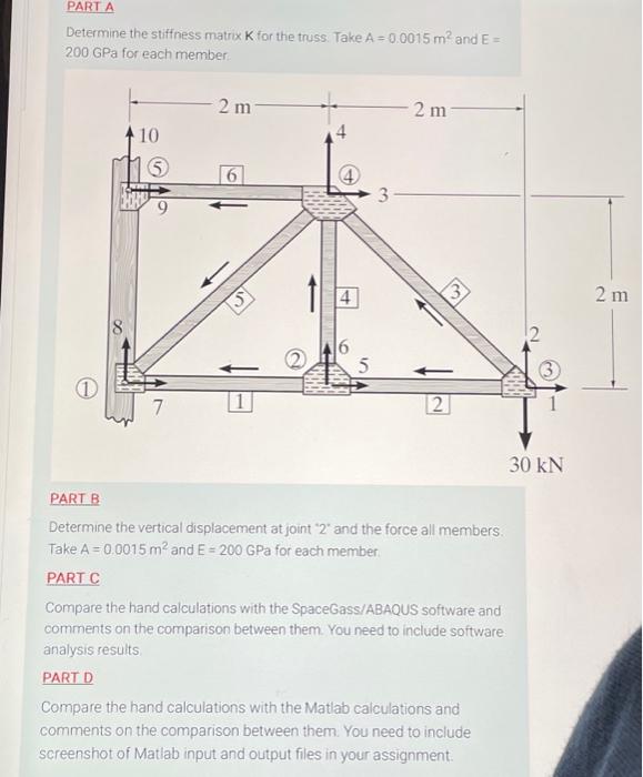Solved Determine The Stiffness Matrix K For The Truss Take