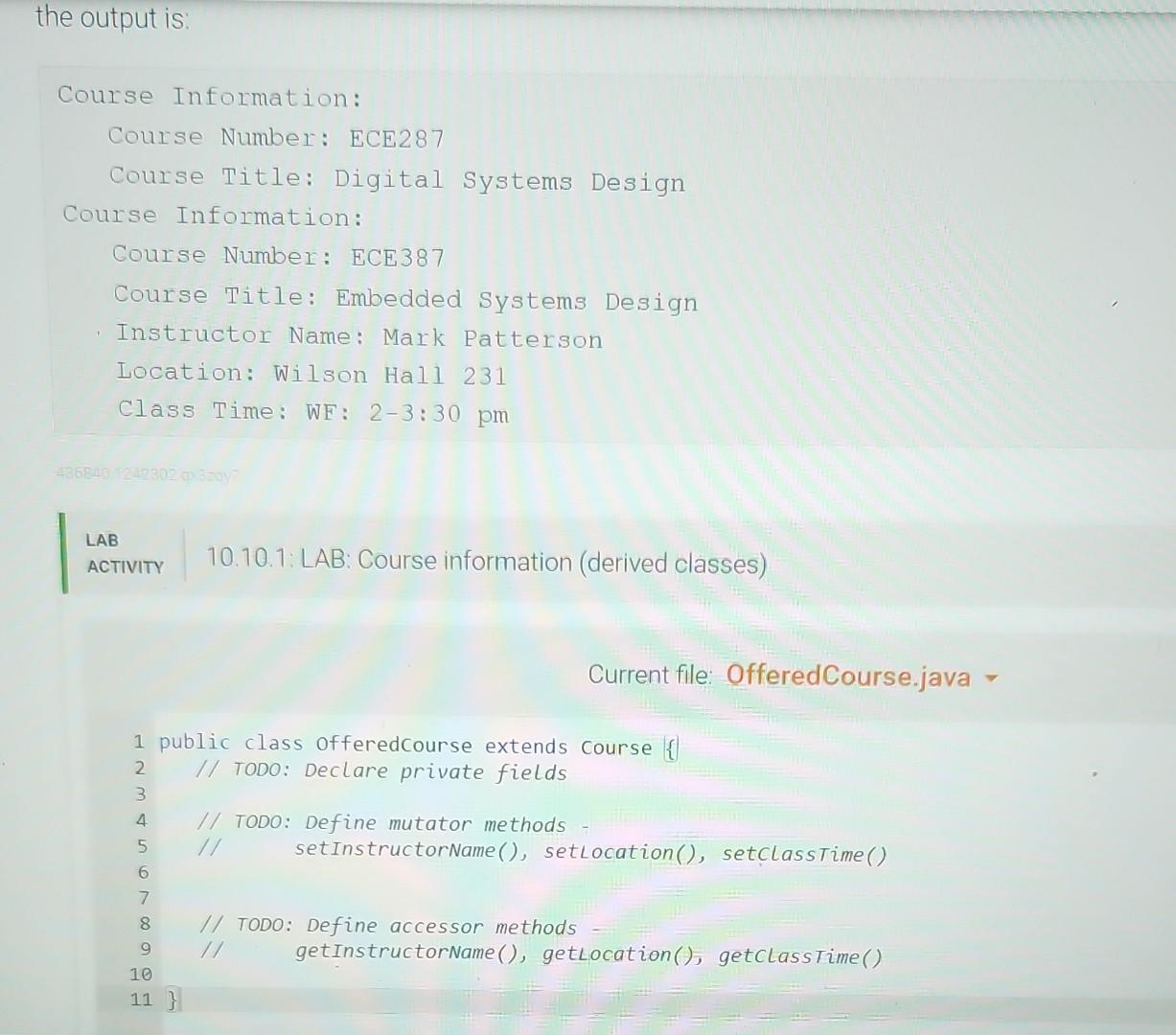 Given main(), define a Course base class with methods | Chegg.com