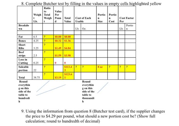 Solved 8. Complete Butcher test by filling in the values in | Chegg.com