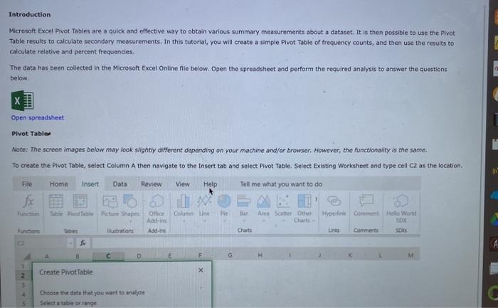 Introduction Microsoft Excel Pivot Tables are a quick | Chegg.com
