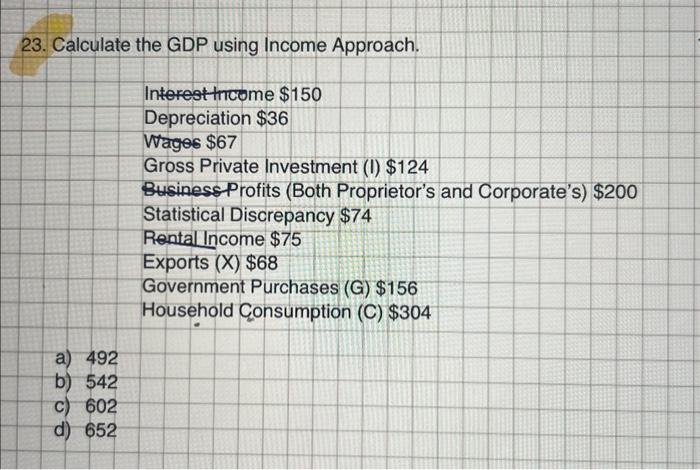 Solved 23. Calculate the GDP using Income Approach. | Chegg.com