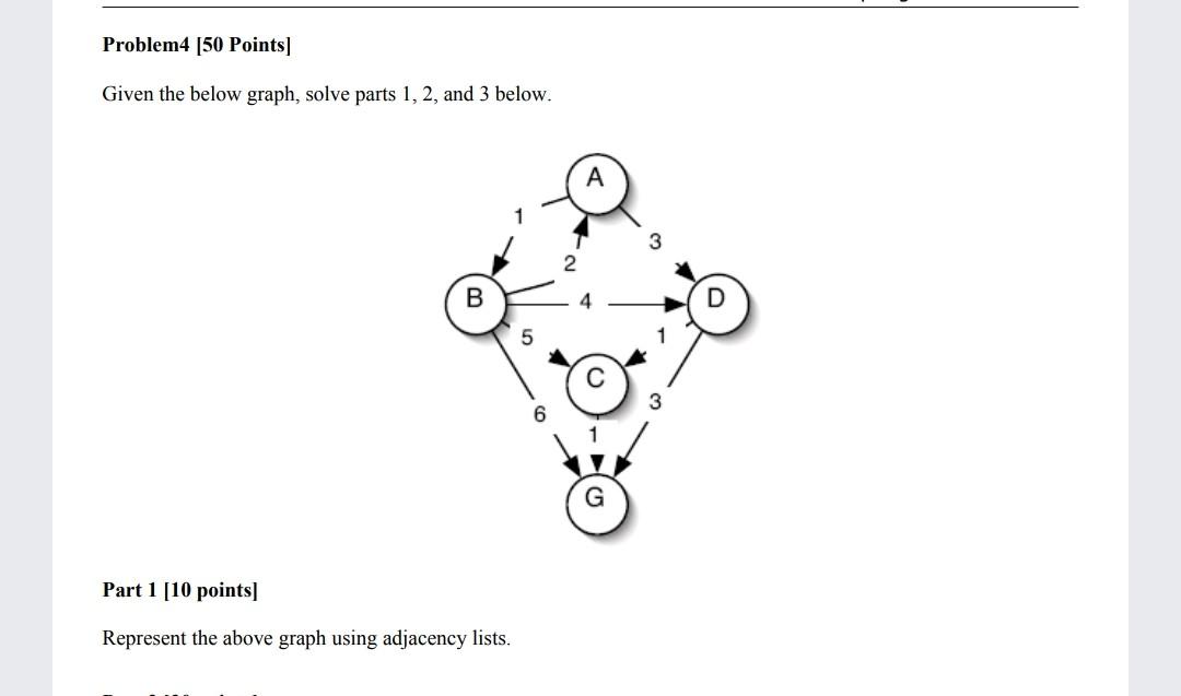 Solved Problem4 (50 Points] Given the below graph, solve | Chegg.com