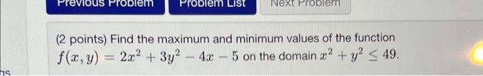 Solved as S revious Problem Problem List Next Problem (2 | Chegg.com