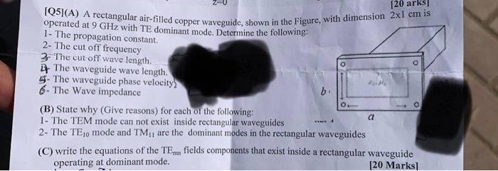 Solved [q5] A A Rectangular Air Filled Copper Waveguide