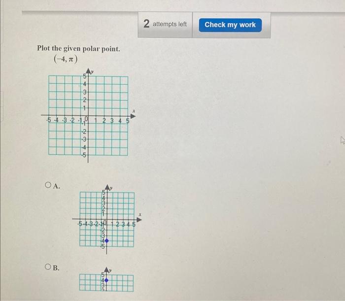 Solved Plot the given polar point. (−4,π) A. B.B. C. D. | Chegg.com