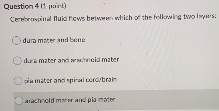 Solved Question 4 (1 point) Cerebrospinal fluid flows | Chegg.com