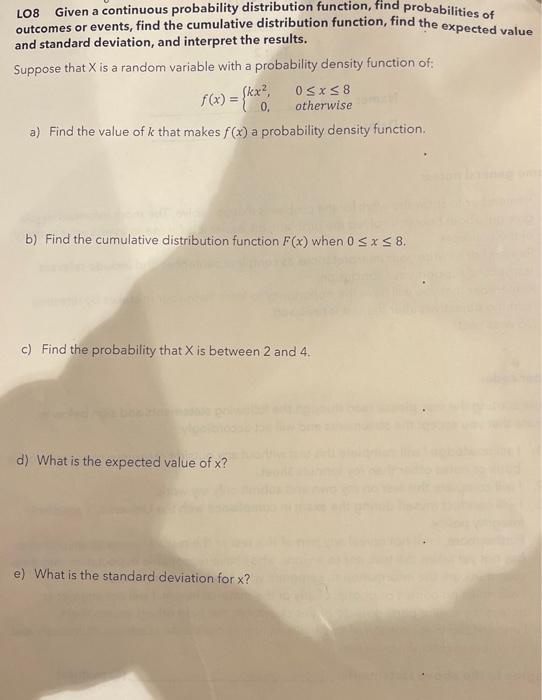 Solved LO8 Given a continuous probability distribution | Chegg.com