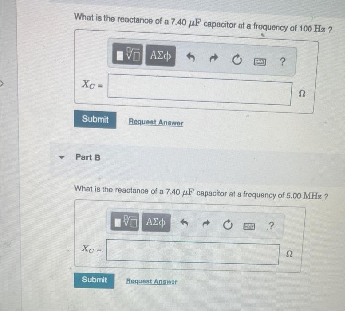 Solved What is the reactance of a 7.40μF capacitor at a | Chegg.com