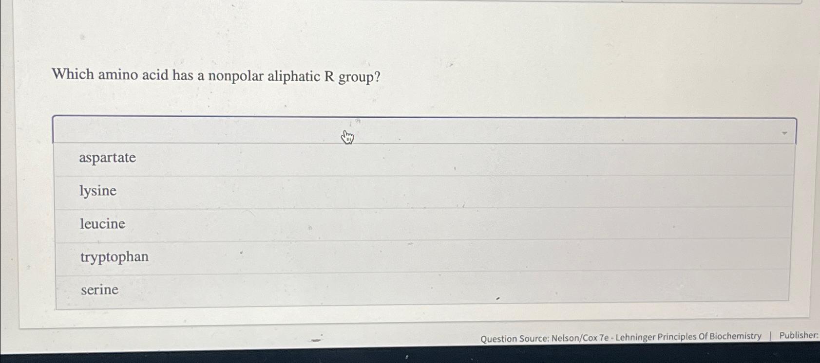 Solved Which amino acid has a nonpolar aliphatic R | Chegg.com