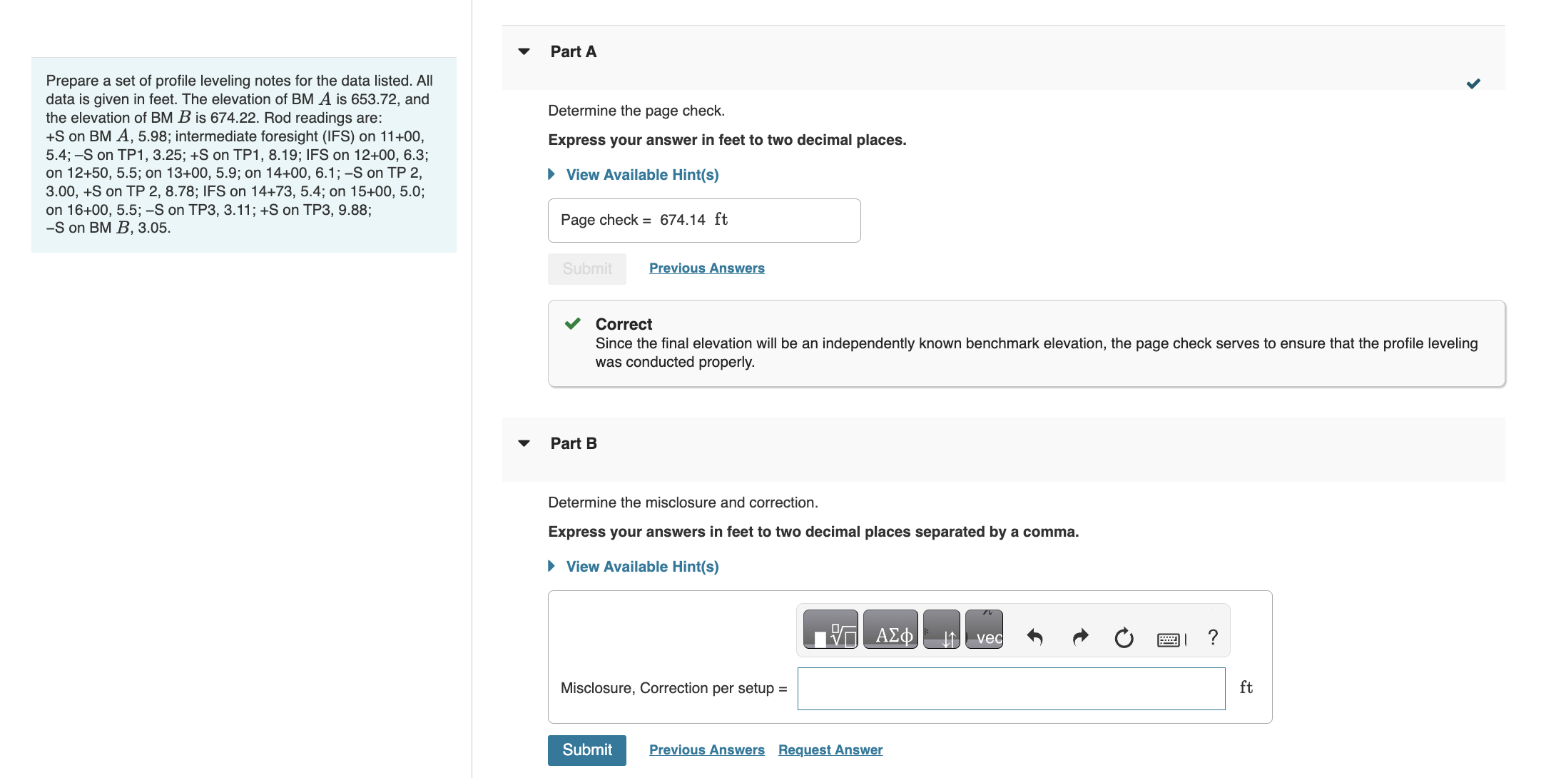 Solved Part A Prepare a set of profile leveling notes for | Chegg.com