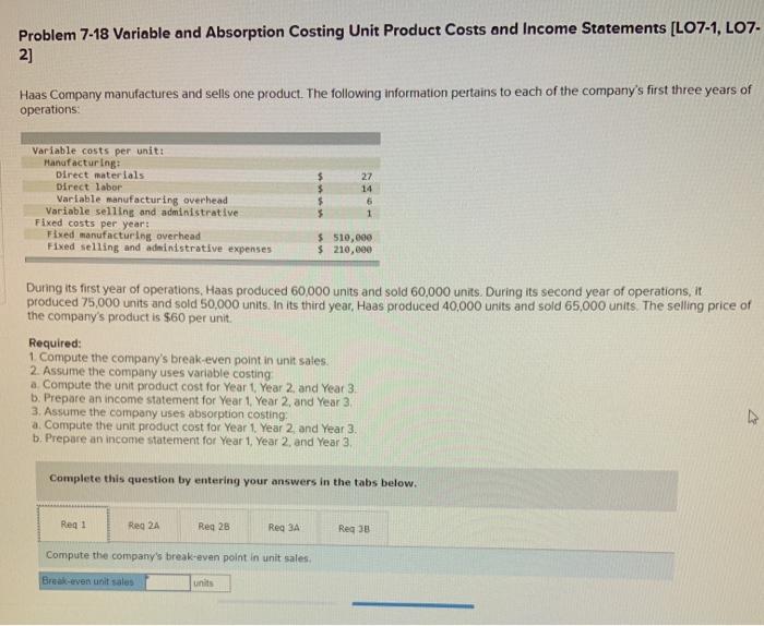 Solved Problem 7-18 Variable and Absorption Costing Unit | Chegg.com