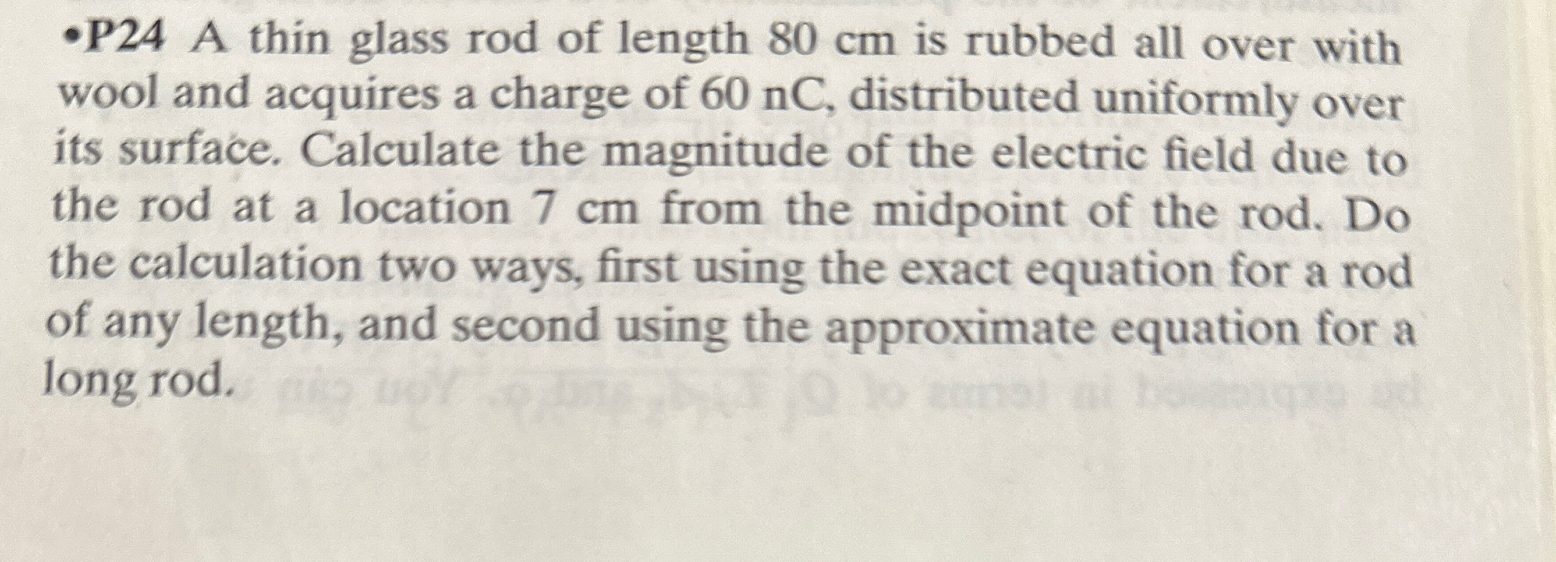 Solved -P24 ﻿A thin glass rod of length 80cm ﻿is rubbed all | Chegg.com