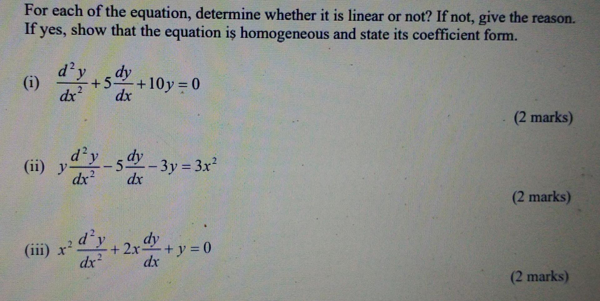 Solved For each of the equation, determine whether it is | Chegg.com