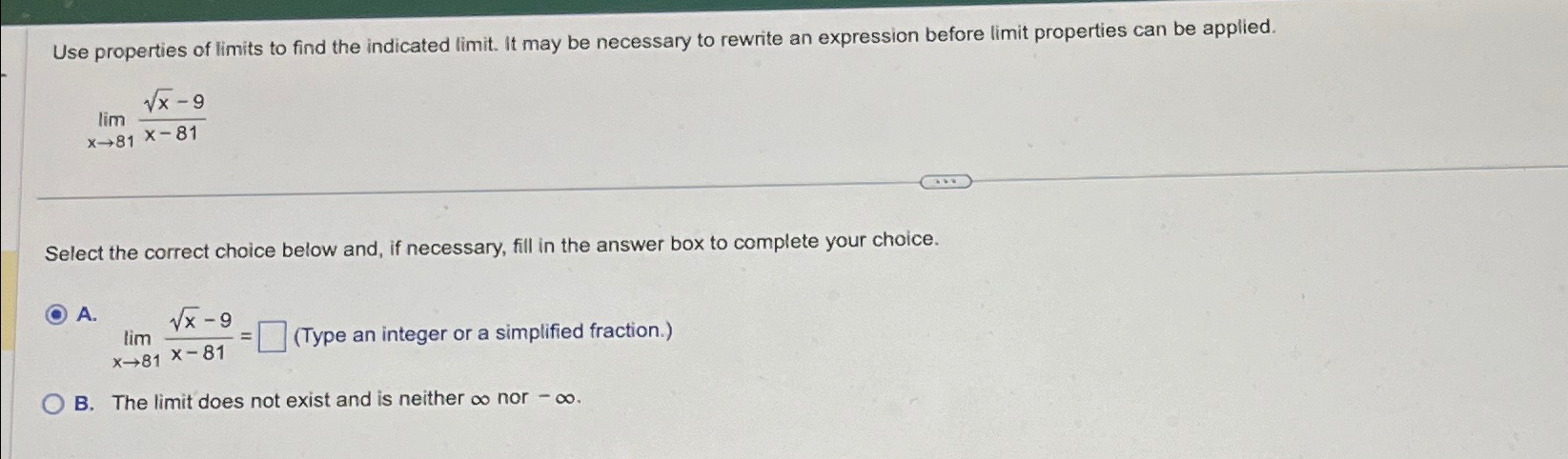 Solved Use properties of limits to find the indicated limit. | Chegg.com