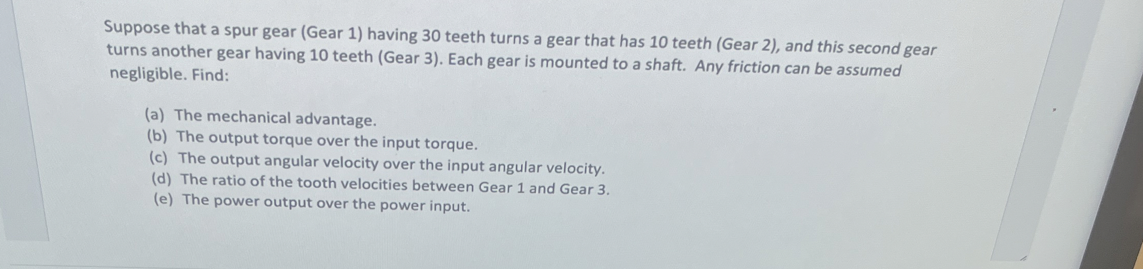 Solved Suppose that a spur gear (Gear 1) ﻿having 30 ﻿teeth | Chegg.com