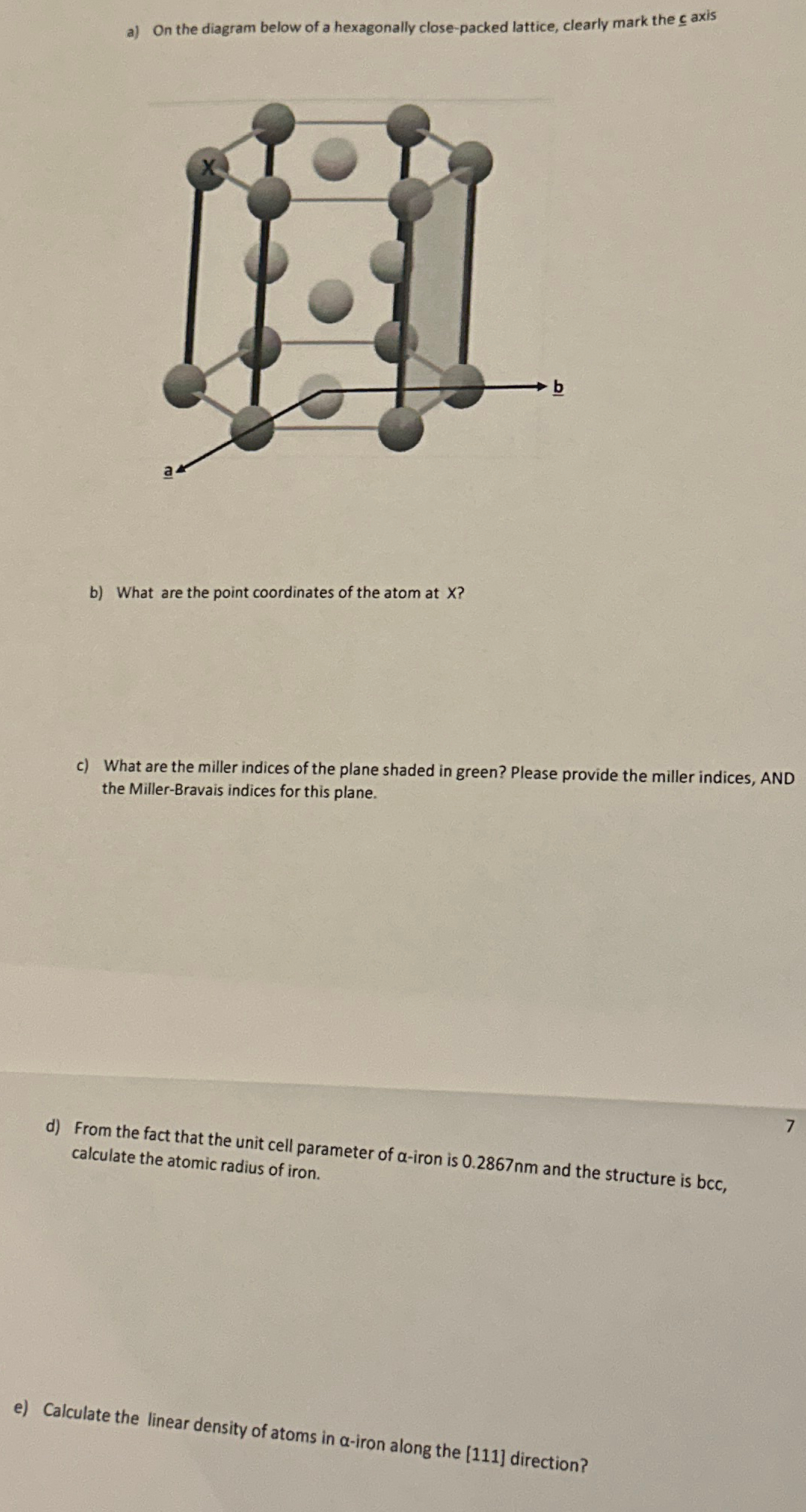 Solved a) ﻿On the diagram below of a hexagonally | Chegg.com