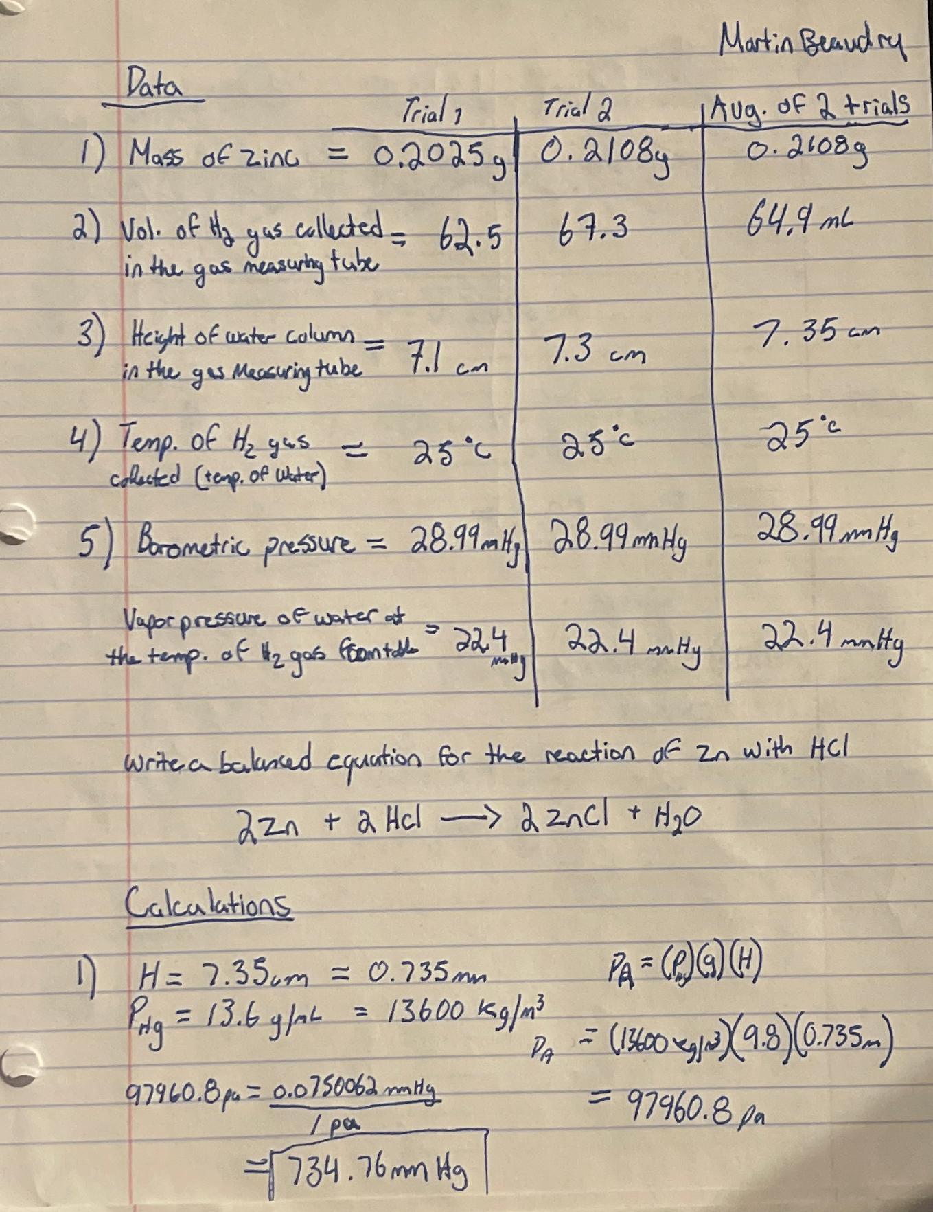 Solved Used the average data of both trials.5) ﻿Calculate % | Chegg.com