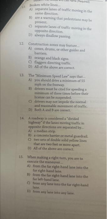 Solved 1t. Broken white lines... A) Separate lanes of | Chegg.com
