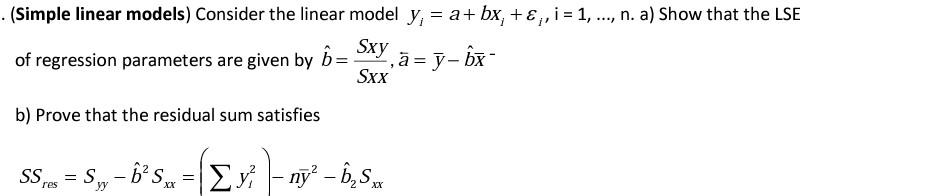 Solved (Simple linear models) Consider the linear model | Chegg.com