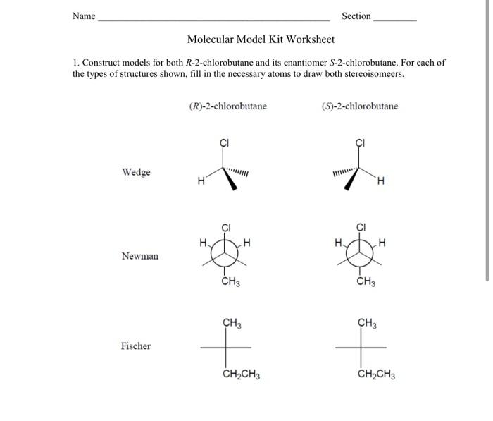 Solved 1. Construct models for both R-2-chlorobutane and its | Chegg.com