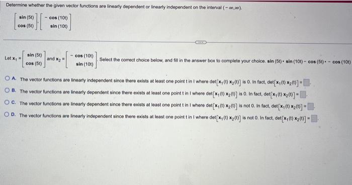 Solved Determine whether the given vector functions are | Chegg.com