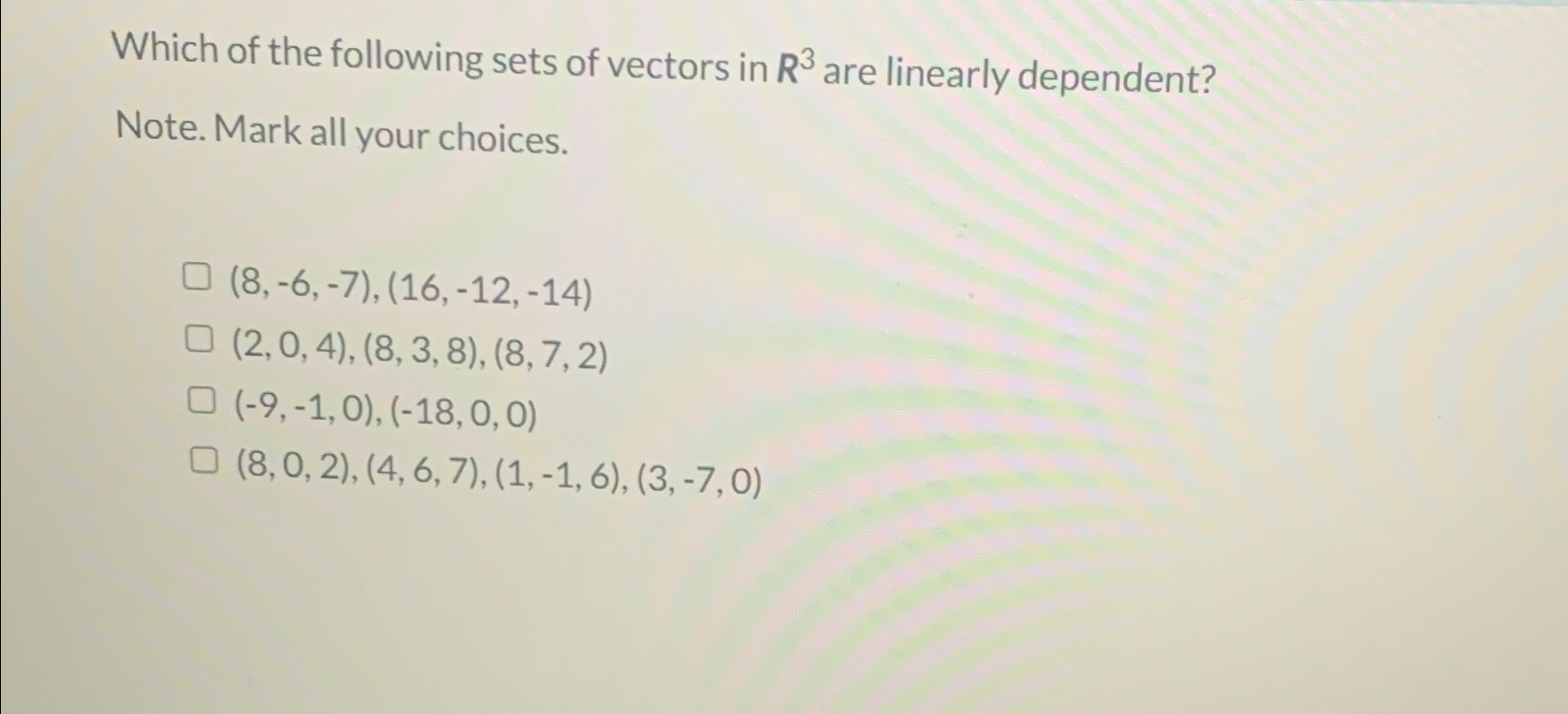 Solved Which of the following sets of vectors in R3 ﻿are | Chegg.com