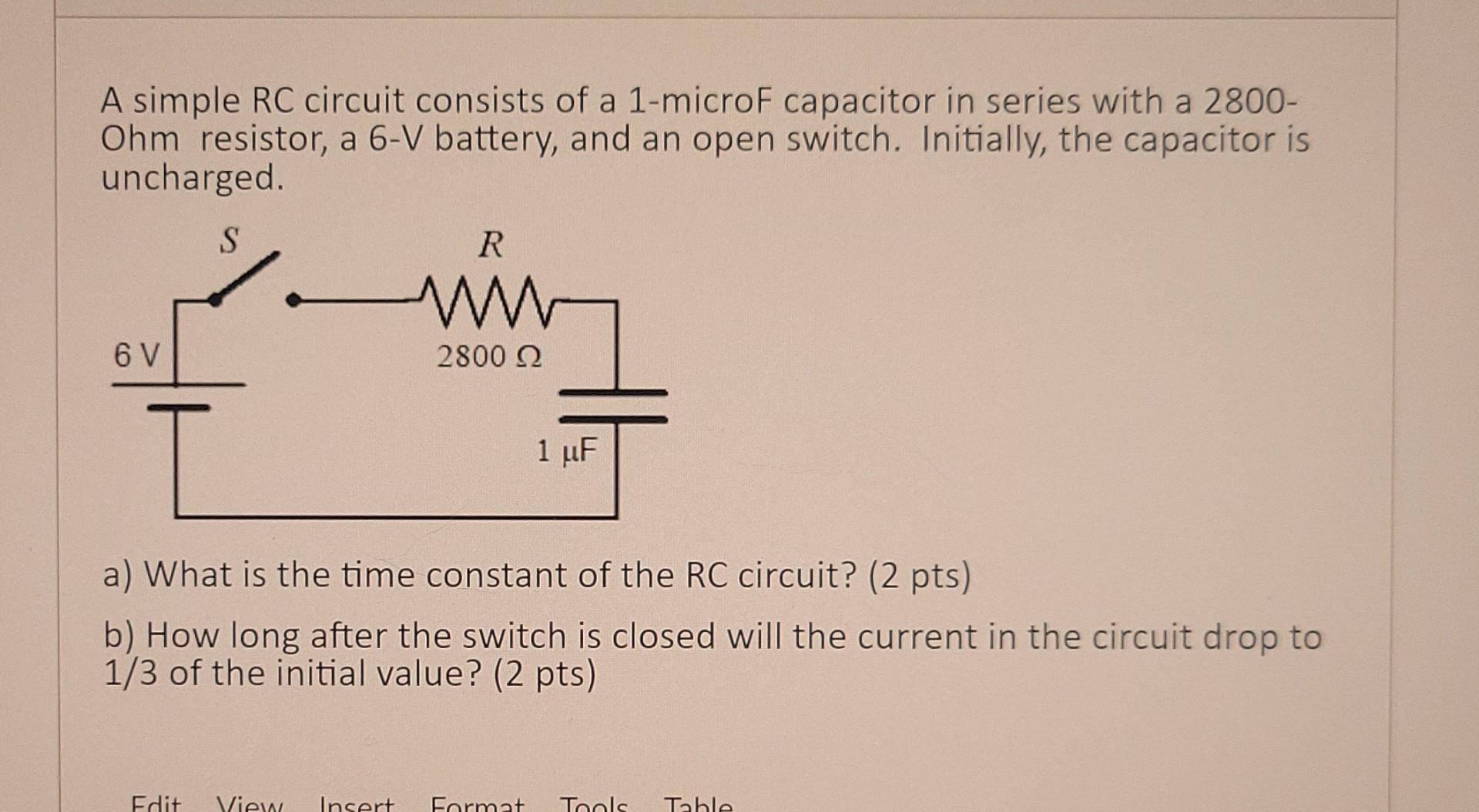 Solved A simple RC circuit consists of a 1-microF capacitor | Chegg.com