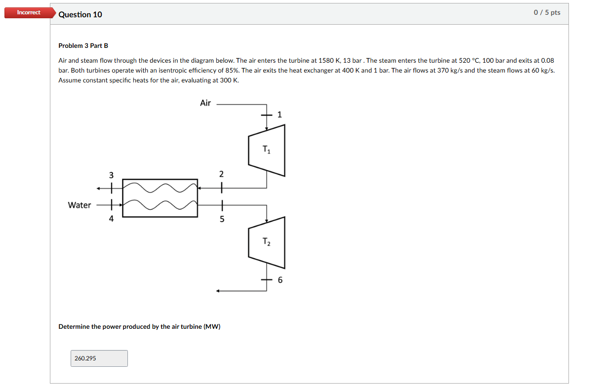 Solved Question 10 ﻿Problem 3 ﻿Part B Air and steam flow | Chegg.com