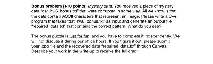 Solved Bonus problem [ +10 points] Mystery data. You | Chegg.com