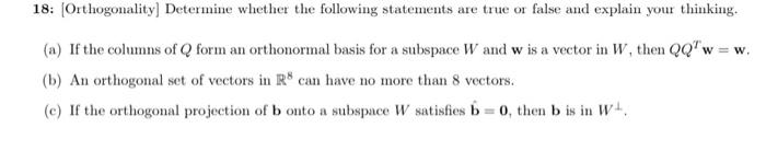 Solved 18: [Orthogonality] Determine whether the following | Chegg.com