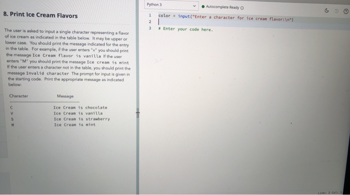 Solved Python8 Print Ice Cream Flavors Python 3 Auto