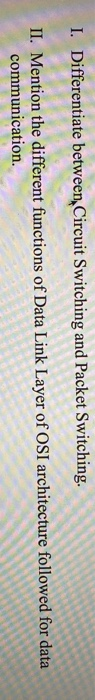 Solved I. Differentiate between Circuit Switching and Packet | Chegg.com