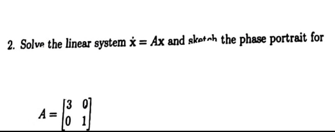 Solved 2. Solve the linear system x˙=Ax and skotah the phase | Chegg.com Solved 2. Solve the linear system x˙=Ax and skotah the phase | Chegg.com